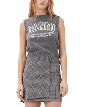 Ganni Graphic Vest In Frost Gray - 50% Off | Editorialist
